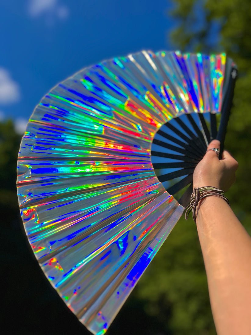 Silver Holographic Hand Fan – EverwindCreations